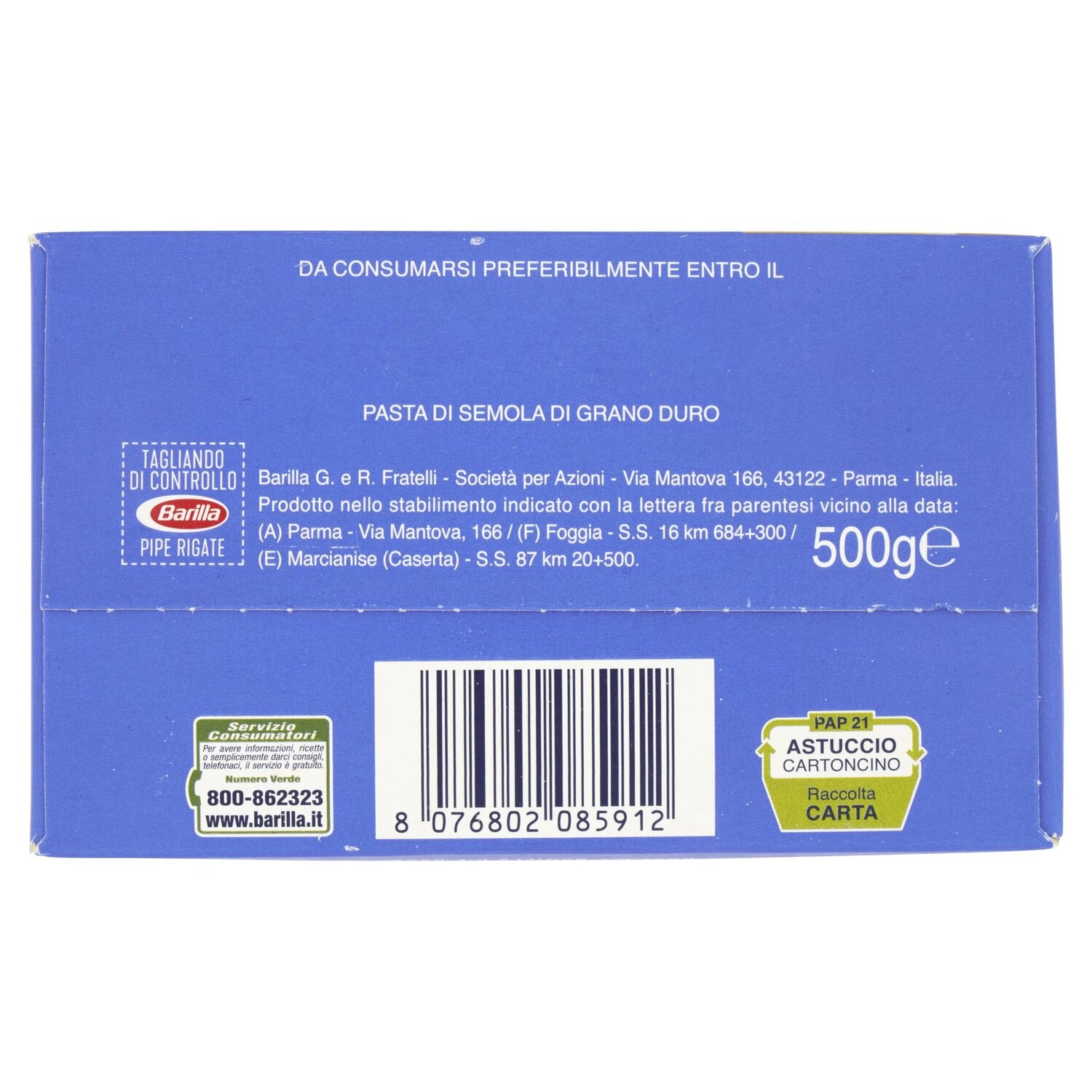 Pipe Rigate n.91 - Barilla - 500g | Hills Rebels
